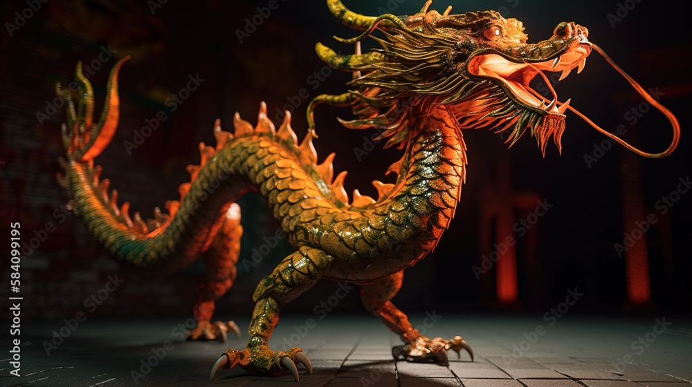 Fantasy 3D art of a Chinese Dragon. Realistic and detailed render ...