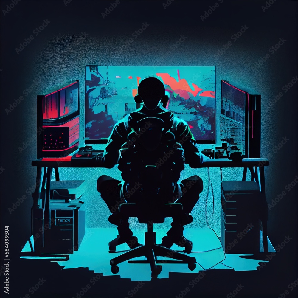 Portrait of a sci-fi cyberpunk hacker. High-tech futuristic man from ...