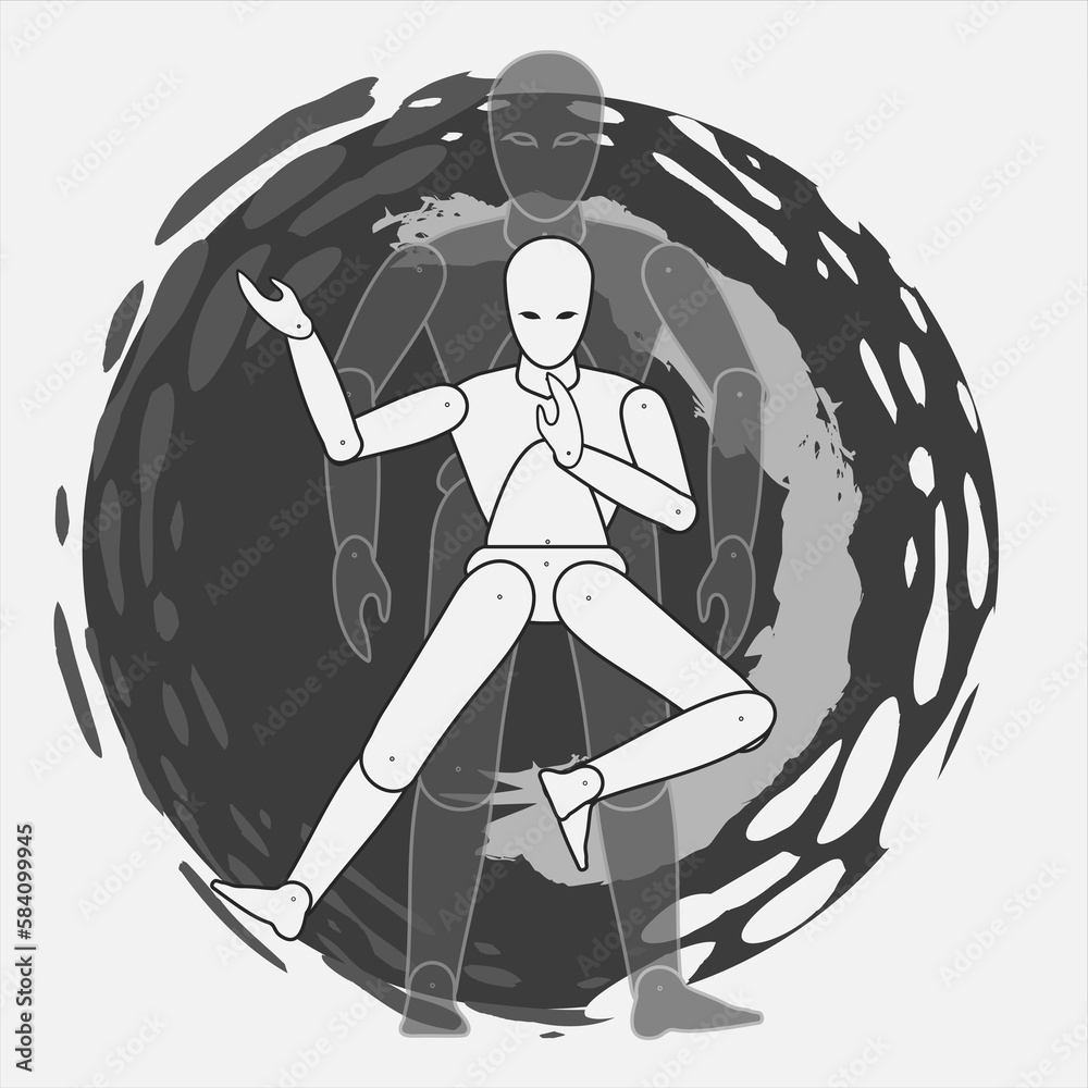 Action figures of human torsos with various styles of fighting moves ...