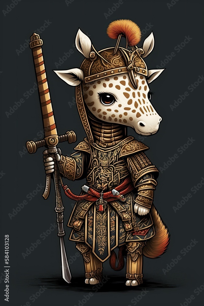 Samurai Armor Giraffe Chibi Illustration: Cute and Dynamic Anime-Style ...
