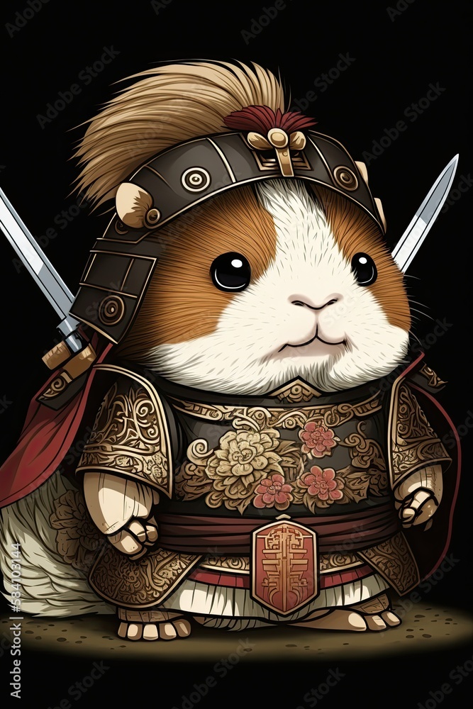 Samurai Armor Guinea Pig Chibi Illustration: Cute and Dynamic Anime ...