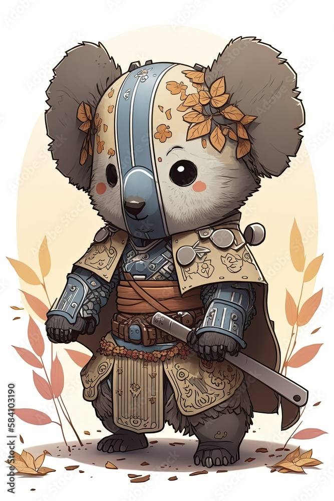 Anime-style Illustration of a Brave Koala Bear in Samurai Armor: Cute ...
