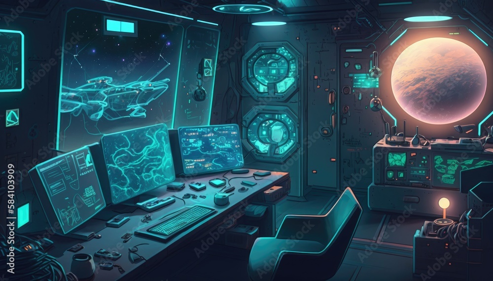 Alien ship control room ship generative ai illustration Stock ...