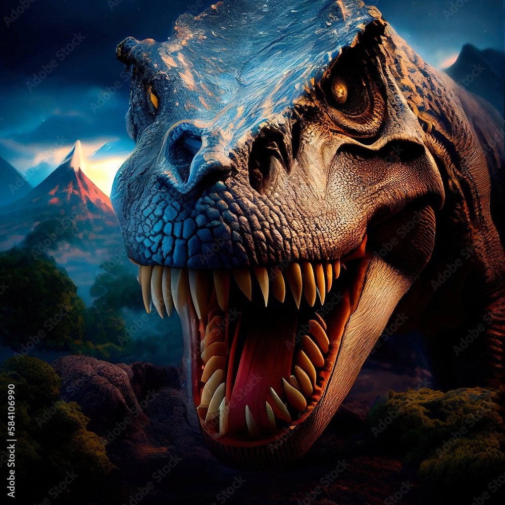 Fantasy dinosaur in the ancient prehistoric jungle. An ancient ...
