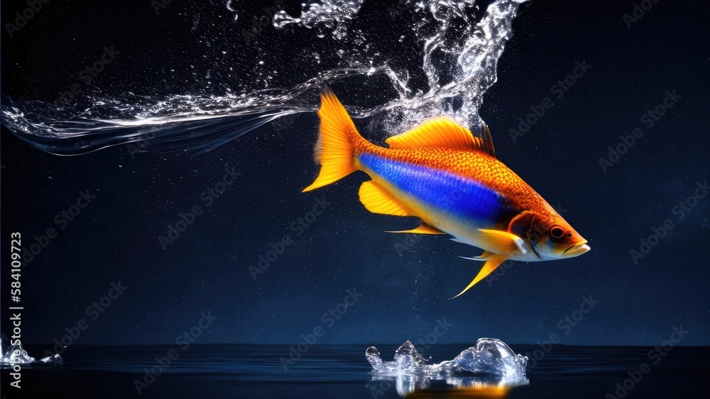 Beautiful Fish swimming in dark water. Isolated on black background ...
