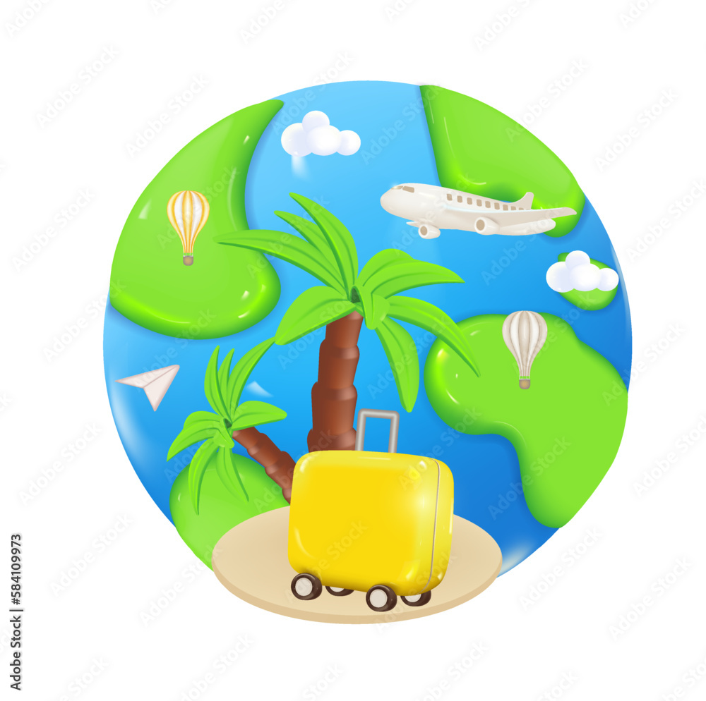 Design in the concept of summer travel on the background of the planet ...