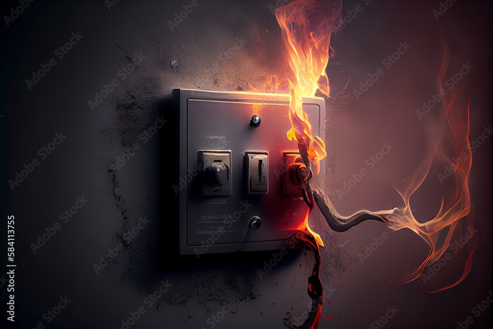 fire, electric switch with cable connection, fuse, illustration,fire ...