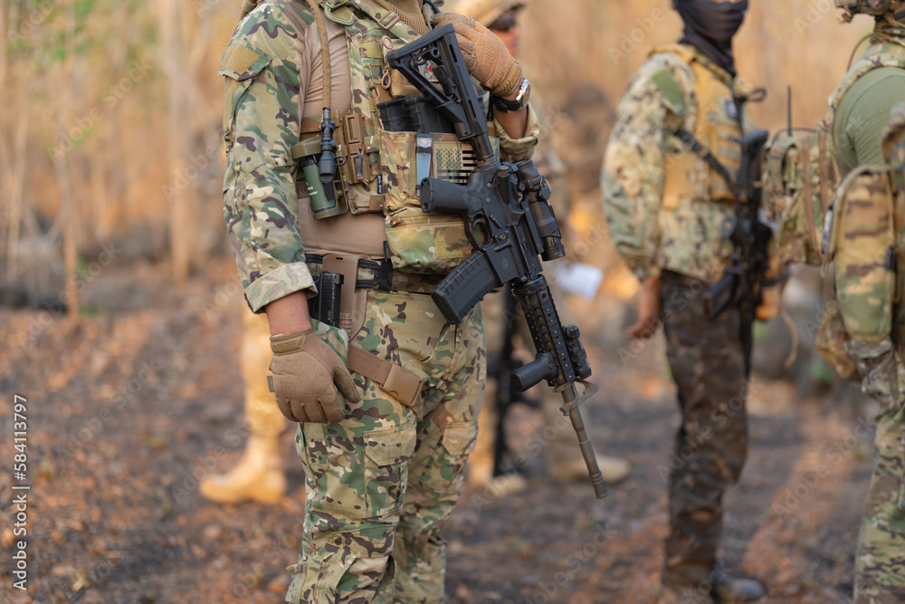 Team of U.S. Army marine corps soldier military war with gun weapon ...