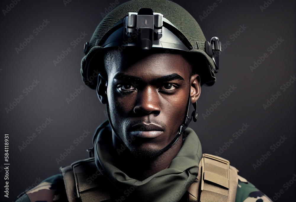 Portrait of African American Army soldier in Protective Combat Uniform ...