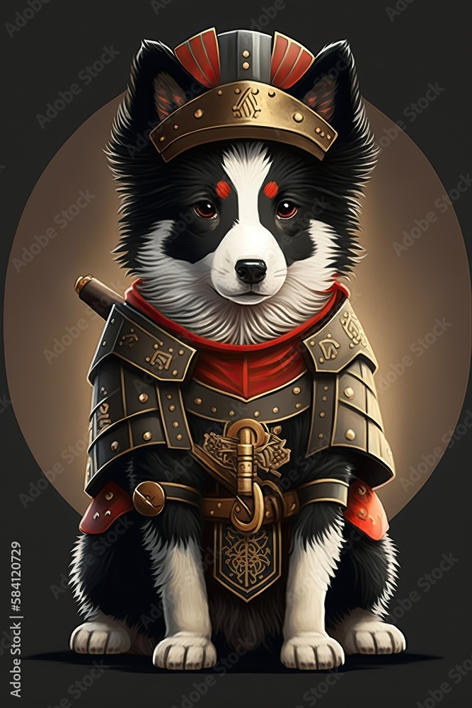 Samurai Armor Border Collie dog Chibi Illustration: Cute and Dynamic ...
