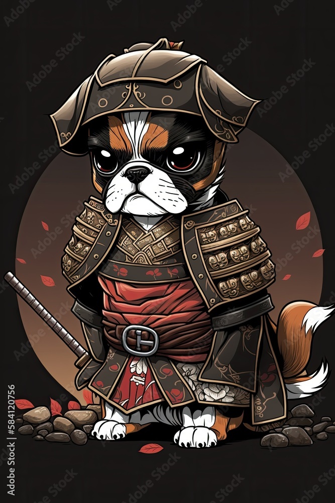 Chibi Anime Illustration of Boxer dog in Japanese Samurai Armor ...