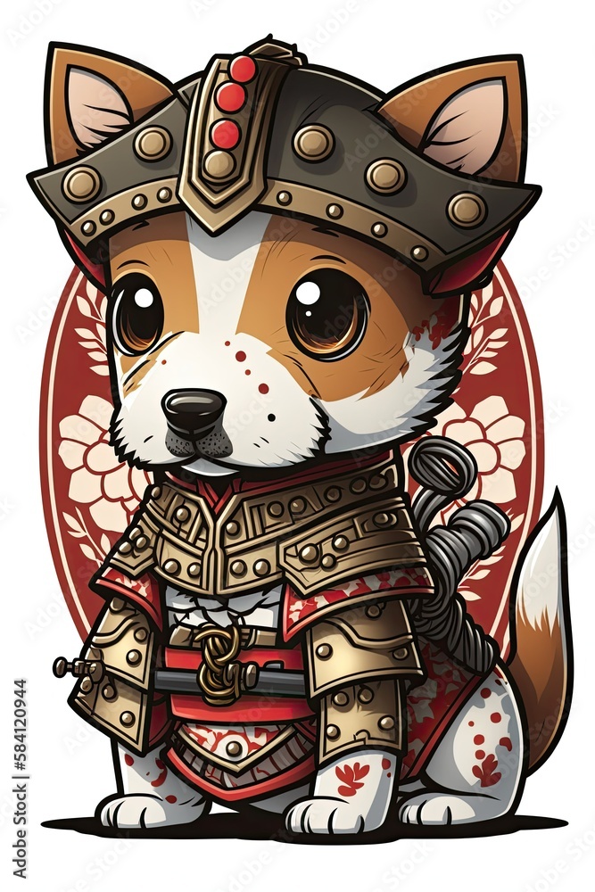 Anime-style Illustration of a Brave Jack Russell Terrier dog in Samurai ...