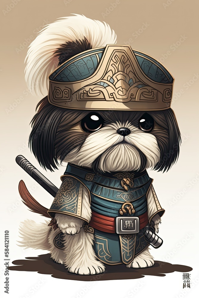 Samurai Armor Shih Tzu dog Chibi Illustration: Cute and Dynamic Anime ...