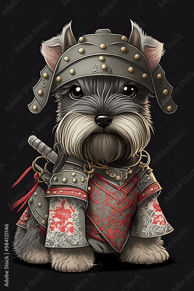 Samurai Armor Standard Schnauzer dog Chibi Illustration: Cute and ...