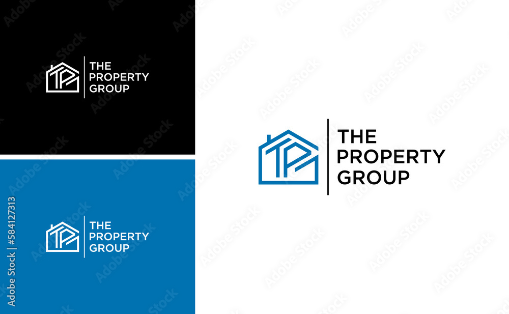 property group logo design with simple home letter TGP vector template ...