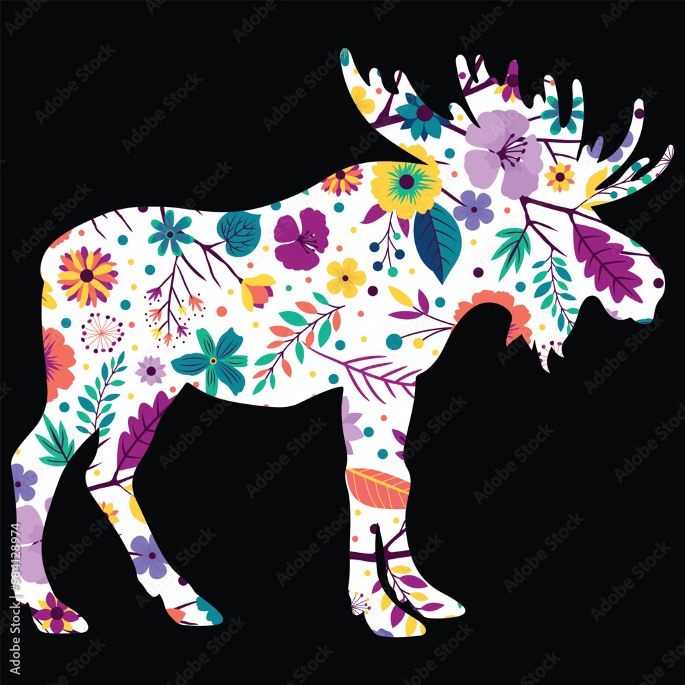 Vetor de Moose Vector, Moose Flower Pattern vector, cute Moose Flower ...