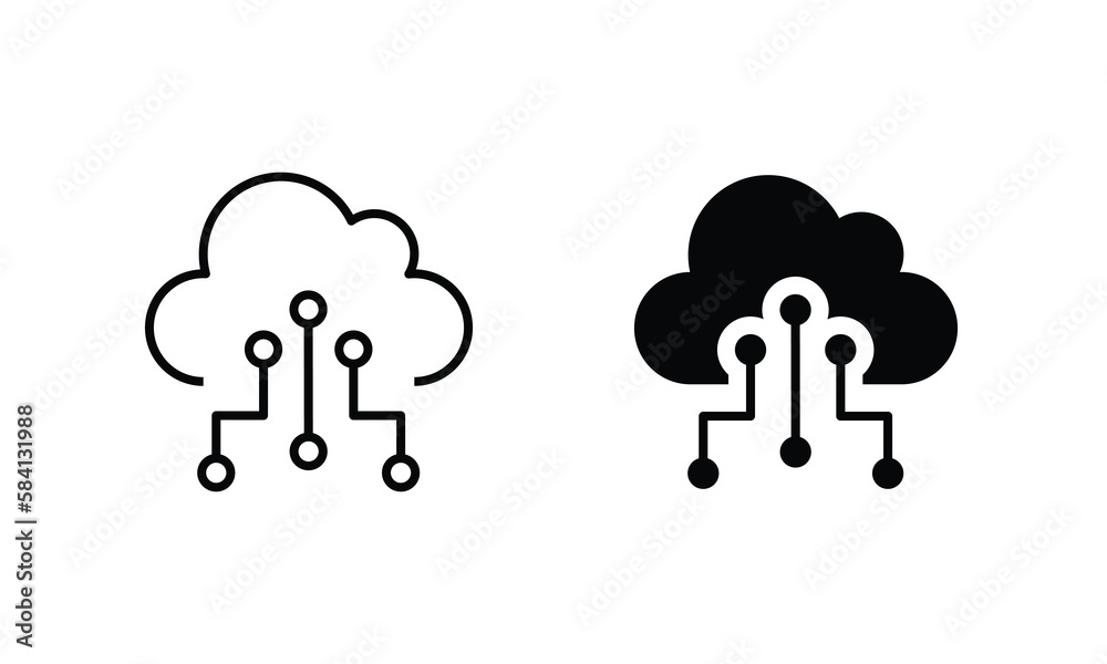 Cloud IOT icon with wifi sign, Internet of Things symbol, black line ...