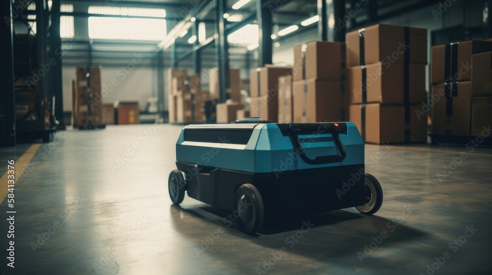 Modern delivery robot delivering packages from warehouse, intelligent ...