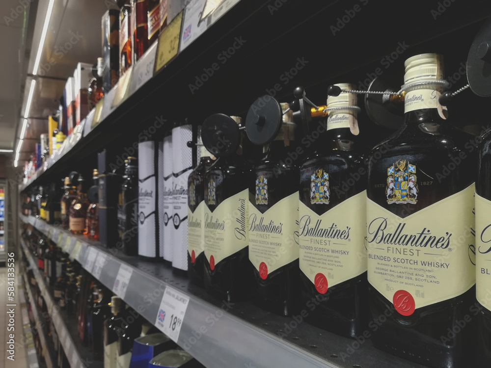 Vilnius, Lithuania - 08 18 2022: Various bottles of alcoholic drinks on ...