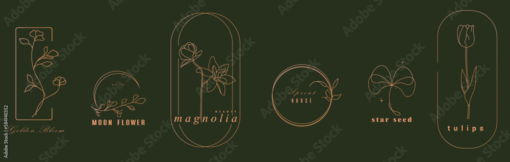 Professional Flower logo. Golden botanical minimalist logo design ...