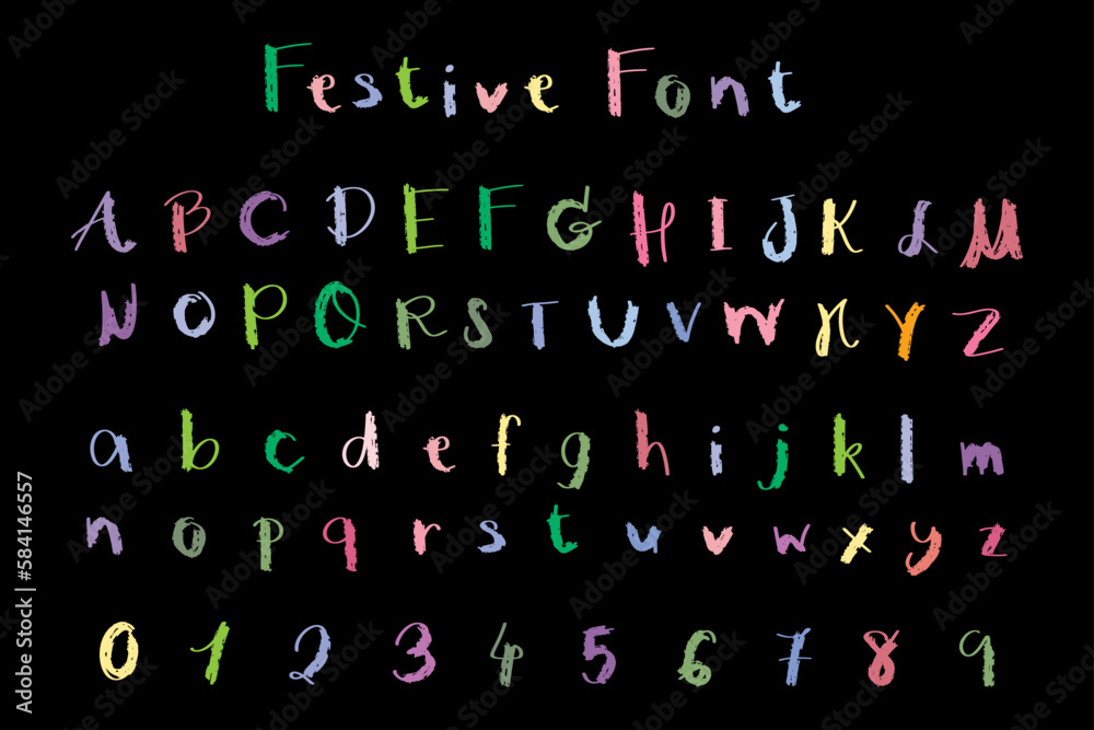 A-Z alphabet letters and 0-9 numbers festive font vector and ...