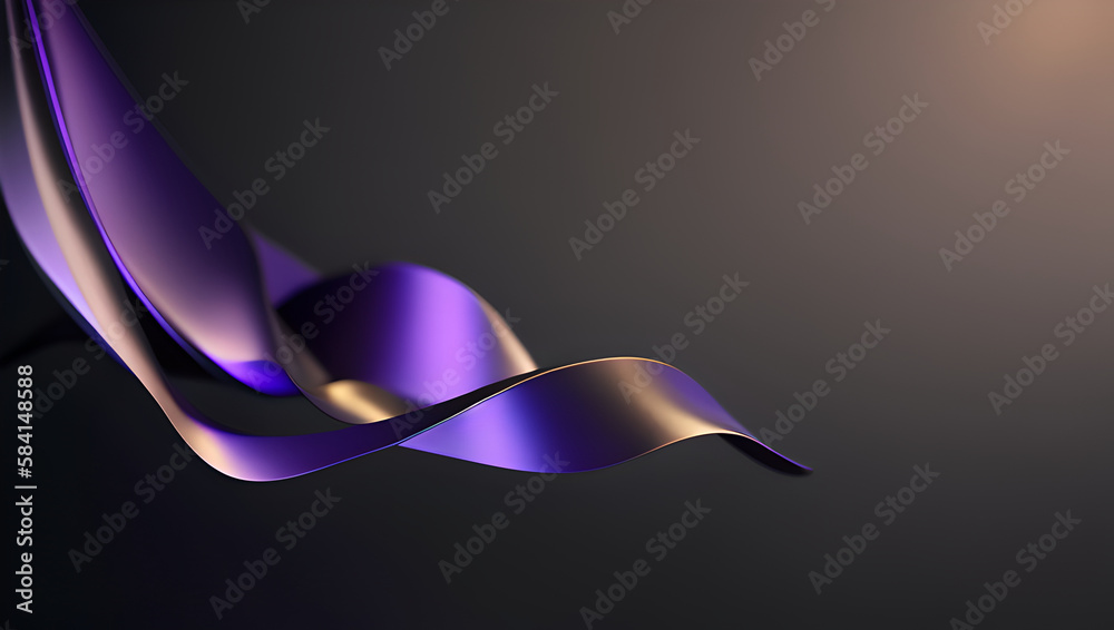 Abstract Dynamic ribbon fluid curved wave in motion purple background ...