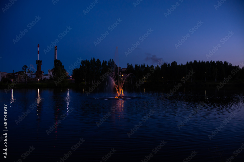 Beautiful well-maintained modern park in the city of Kuvshinovo, Tver ...