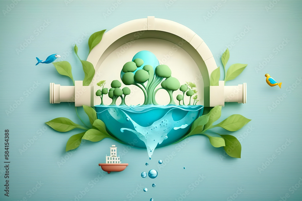 Paper art , Environmental protection and save earth water , Ecology and ...