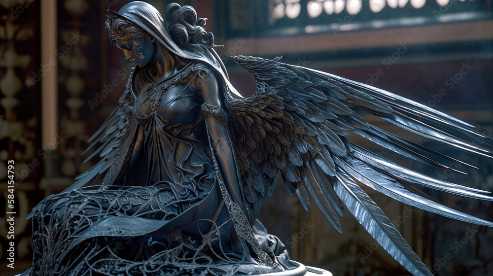 Fallen Angel. statue of angel. digital ai art Stock Illustration ...