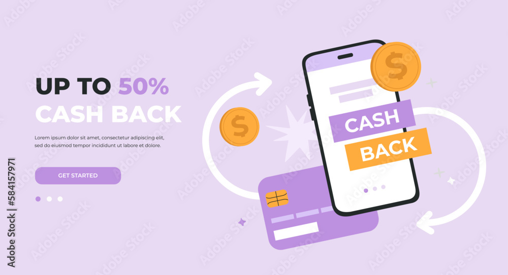 Landing page of cash back concept. Refund money, online payment ...