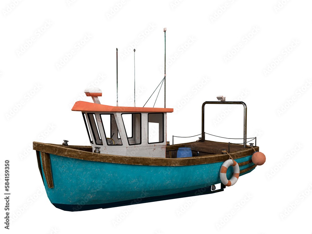 Cartoon low poly fishing ship, 3d rendering Stock Illustration | Adobe ...