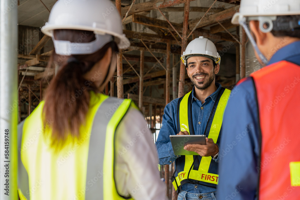 civil engineer inspects material of infrastructure construction to ...