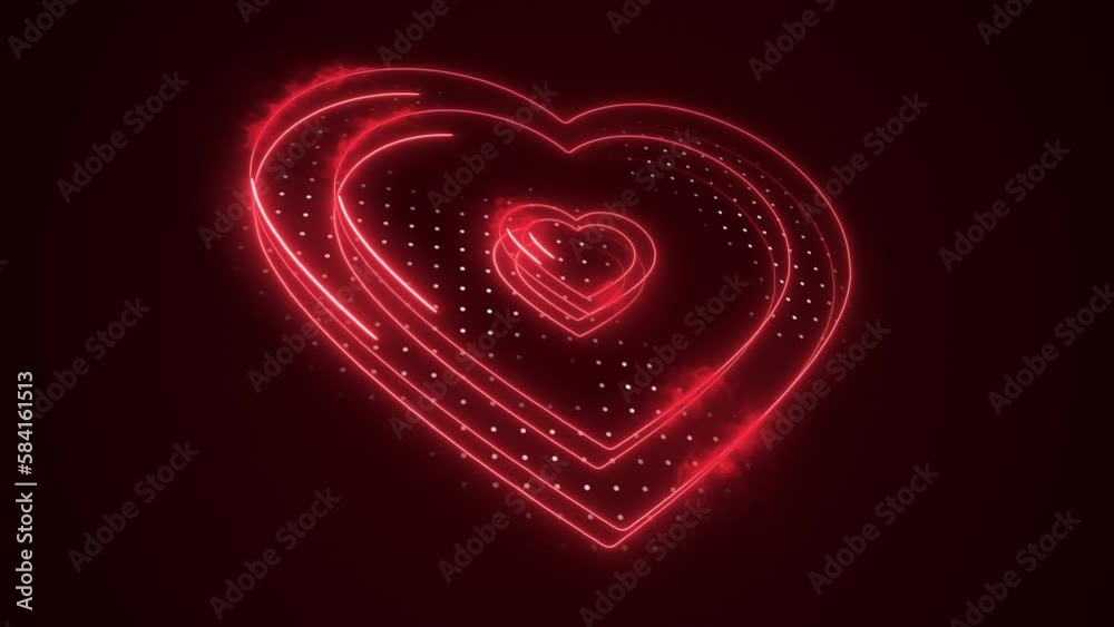 3D Beautiful Abstract Red Moving Heart Outline Shape. Glowing Abstract ...