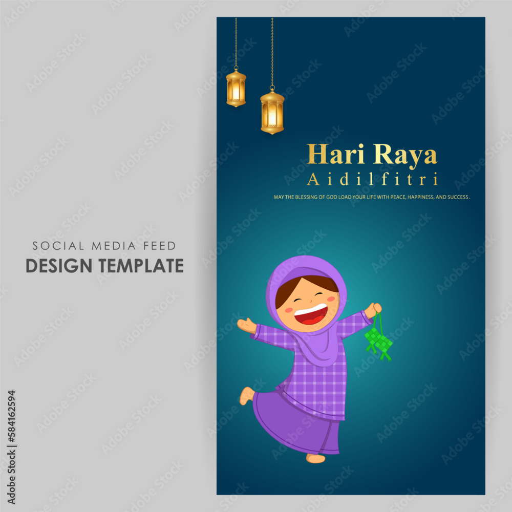 Vector illustration of Selamat Hari Raya Aidilfitri social media story ...