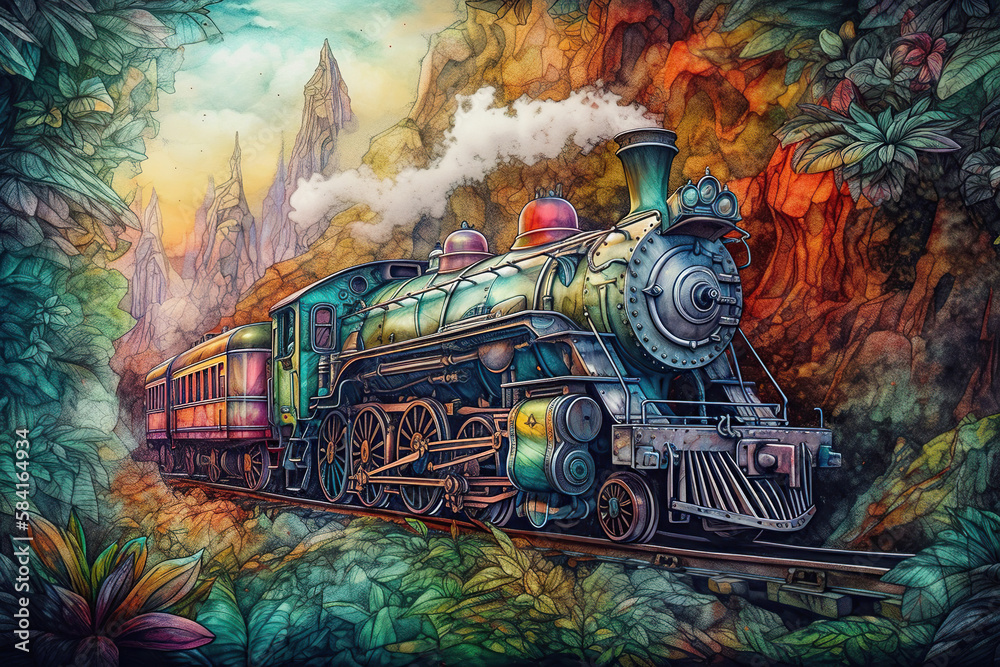 steam locomotive in a beautiful fantasy landscape, surreal art ...