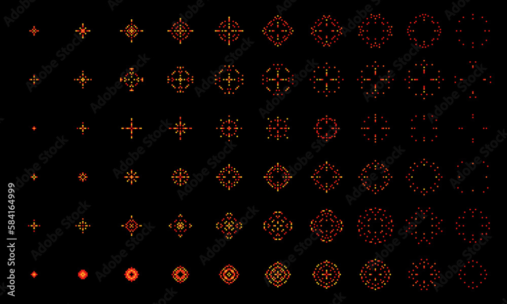 Pixel explosion and burst animation. 8 Bit boom, blast, bomb, flash ...