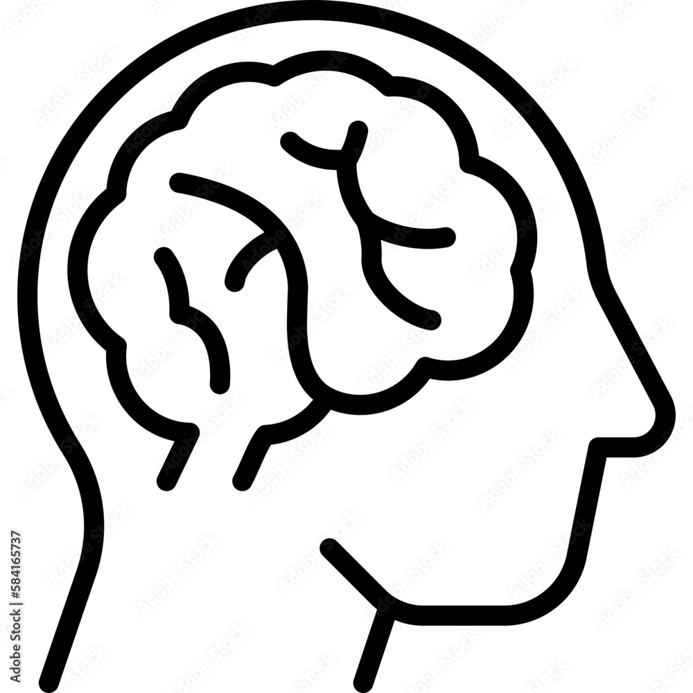 Human brain thin line icon. Symbol of thinking, creativity, idea ...