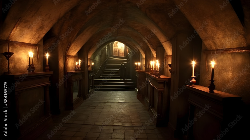 corridor in the castle under ground sewer in hogwarts magical castle ...