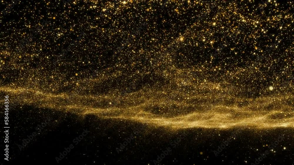 Gold Sky. Abstract stardust smokey wave particles. Nano dynamic flow ...