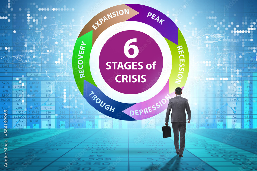 Illustration of six stages of crisis Stock Photo | Adobe Stock