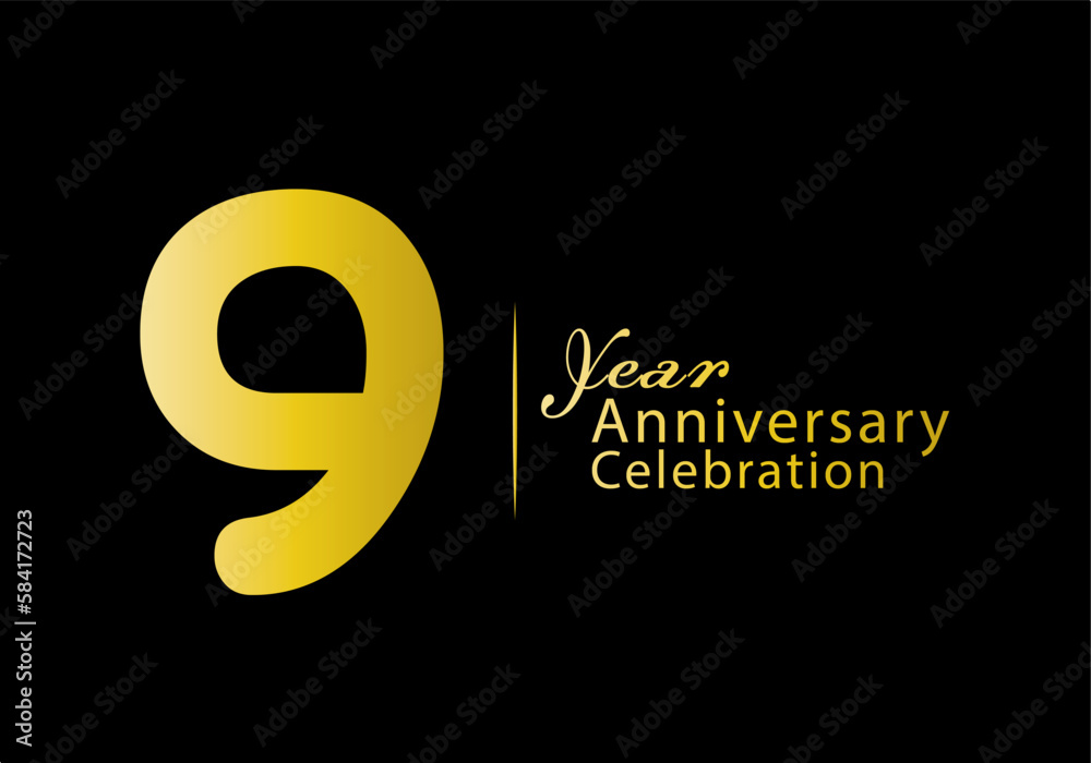9 years anniversary celebration logotype gold color vector, 9th ...