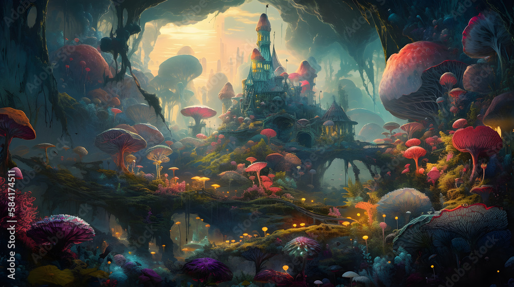 landscape that is filled with life and lush nature, the image is ...