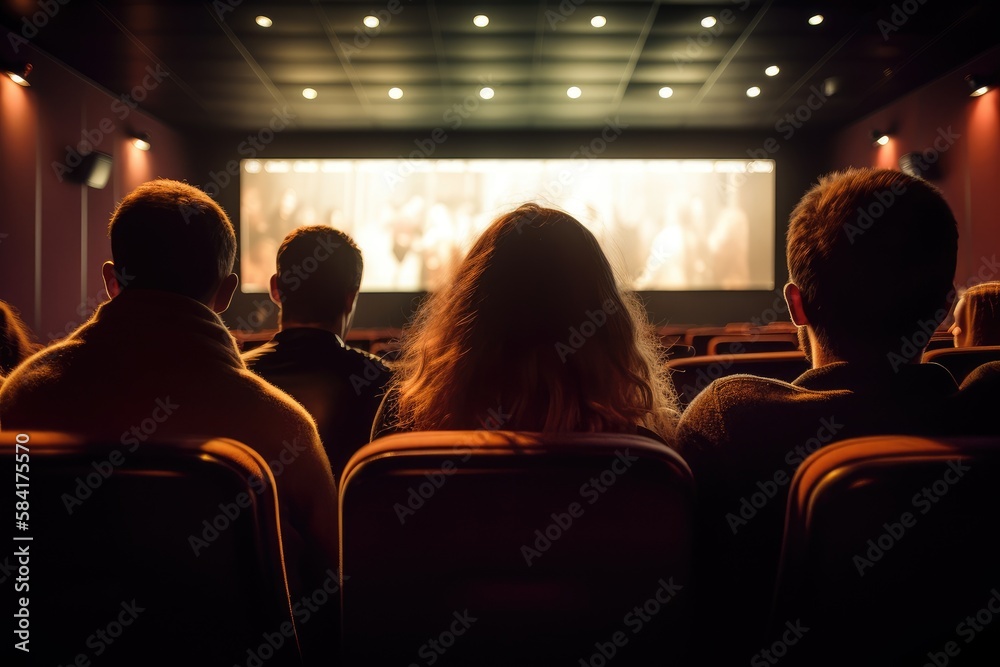 People Watching A Movie In A Cinema With Some Sitting Comfortably In