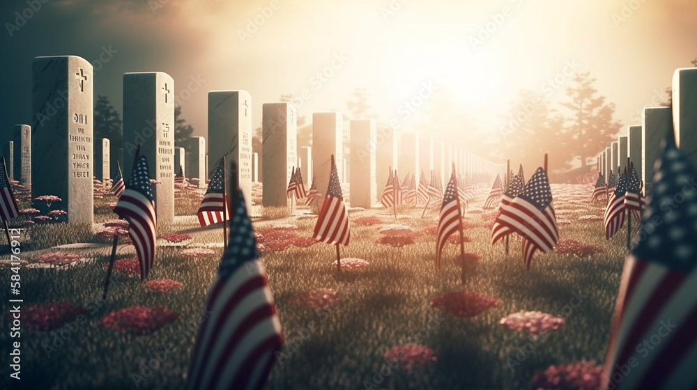 Memorial Day Flags in Grass, Patriotic American Background, Generative ...