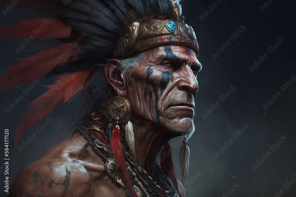 Leader of the tribe. Portrait of a fictional Indian shaman from the ...