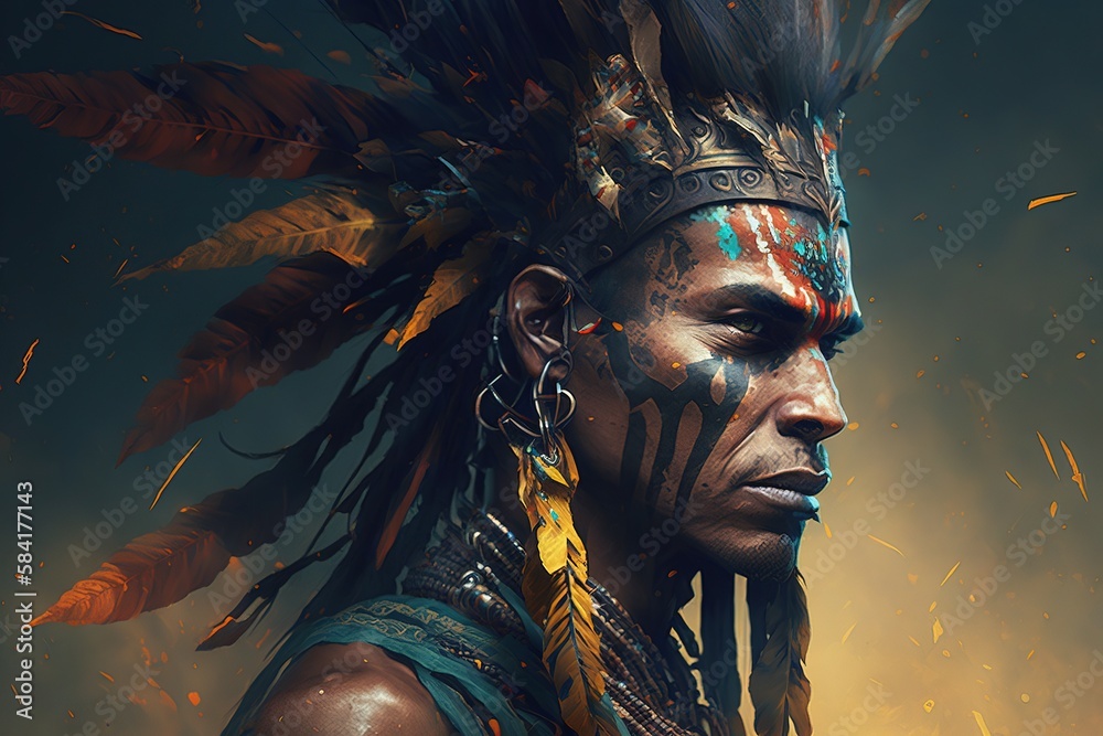 Leader of the tribe. Portrait of a fictional Indian shaman from the ...