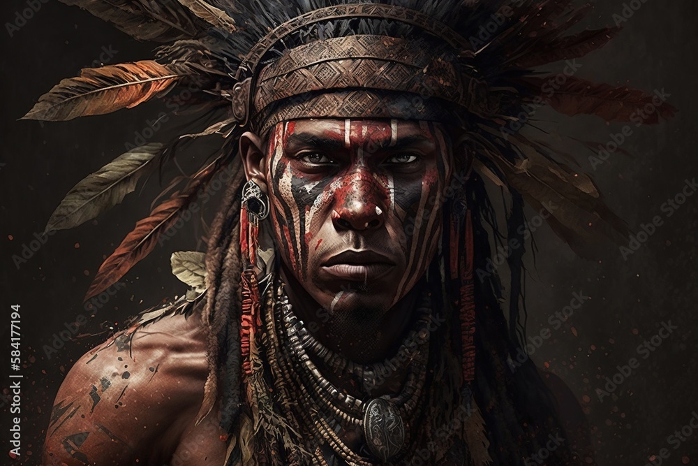 Leader of the tribe. Portrait of a fictional Indian shaman from the ...