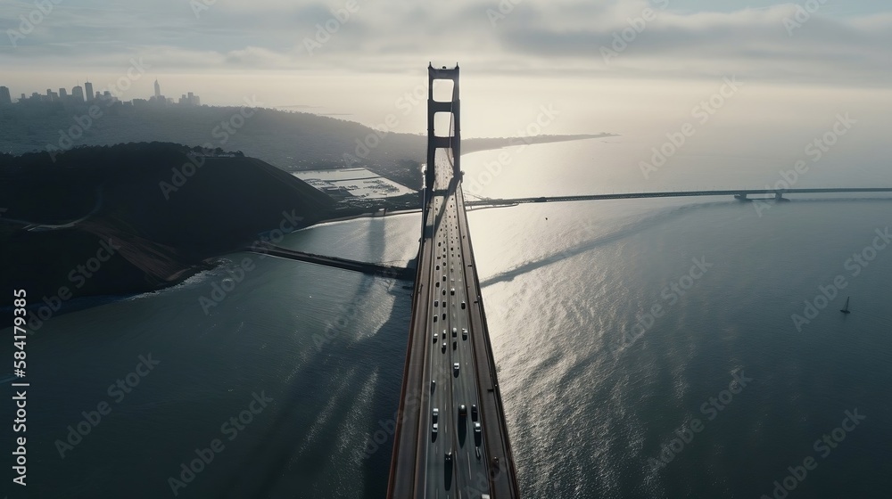 A single, very long bridge over the sea, an angle that looks straight ...
