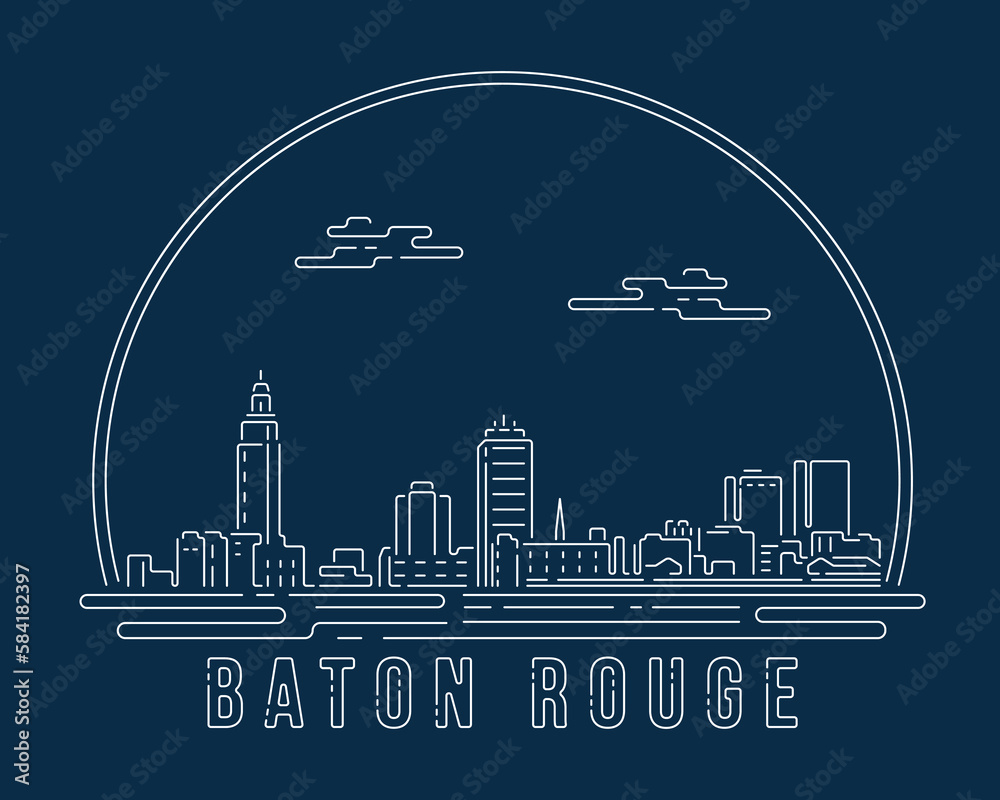 Baton Rouge - Cityscape with white abstract line corner curve modern ...