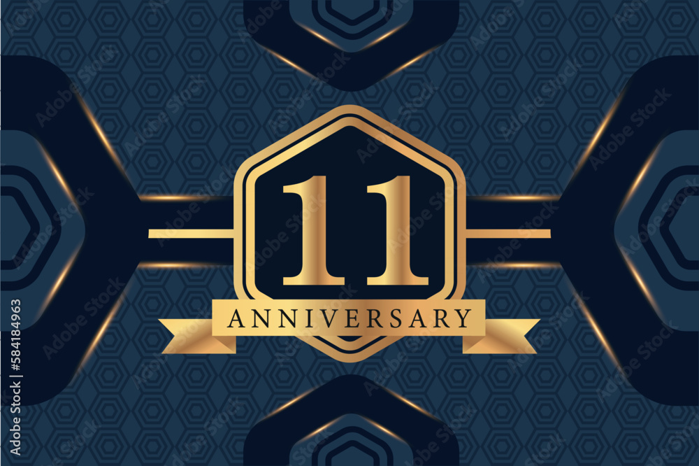 11th year anniversary celebration luxury golden logo vector design with ...